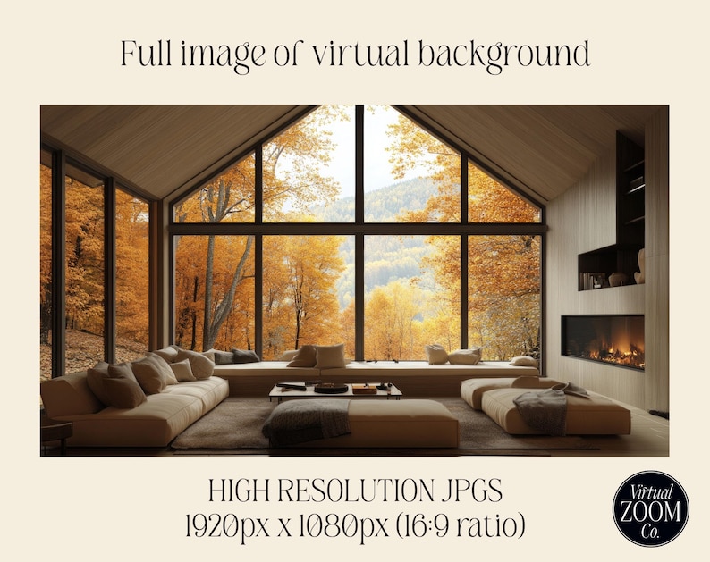 Zoom Background Chalet Cabin With Fireplace Virtual Background Fall ...