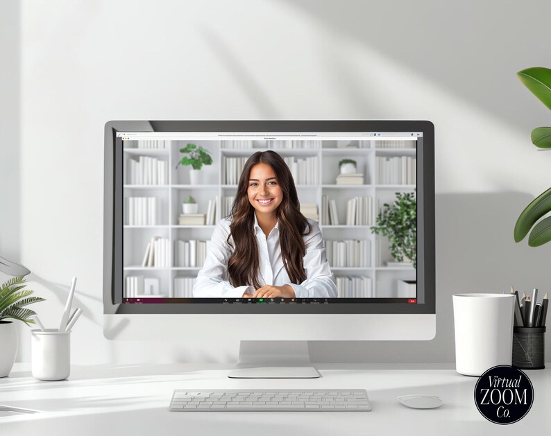 Zoom Background White Bookshelf With Plants Virtual Background ...