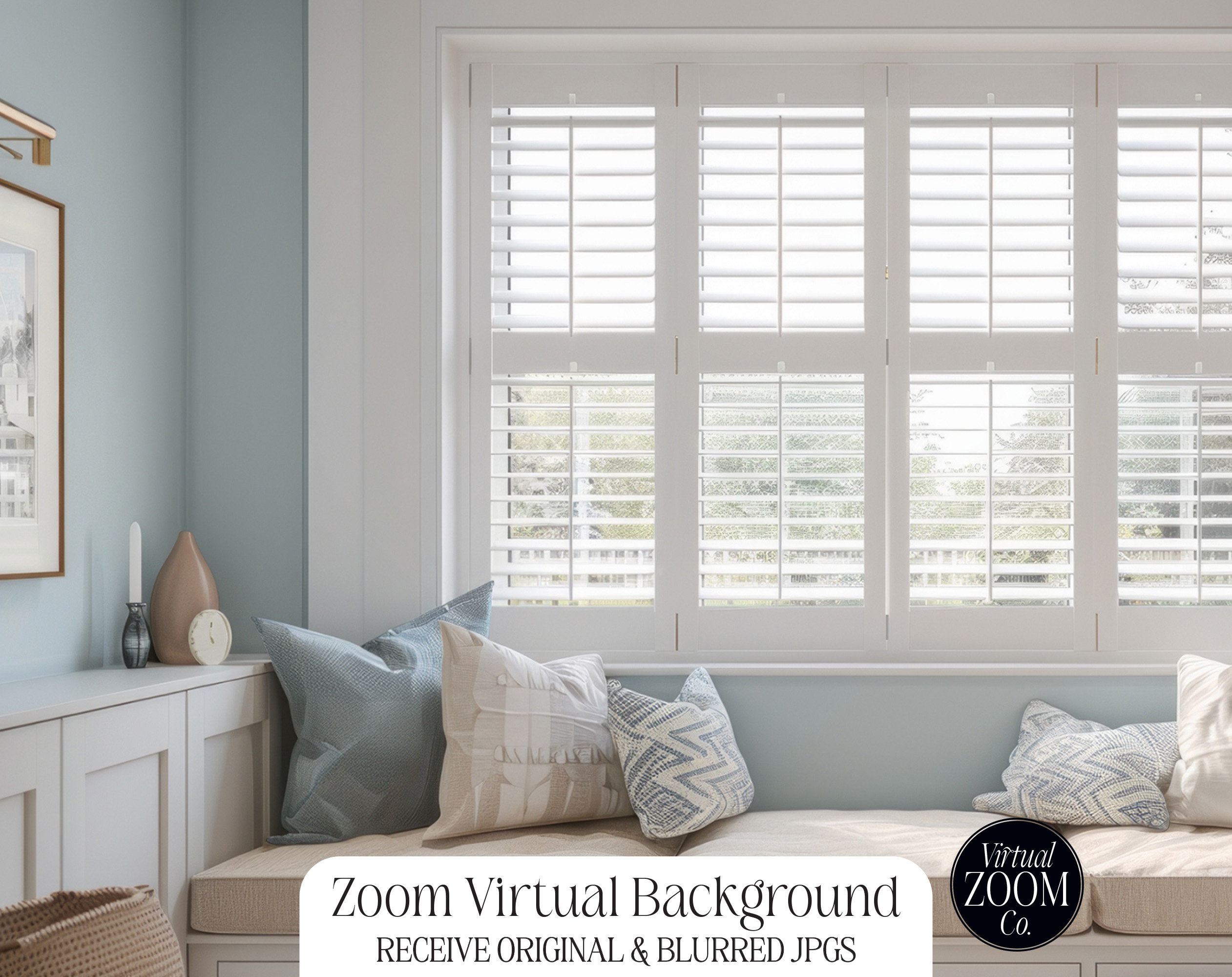 Zoom Background Calming Home Zoom Window Seat Boho Blue Beach Home ...