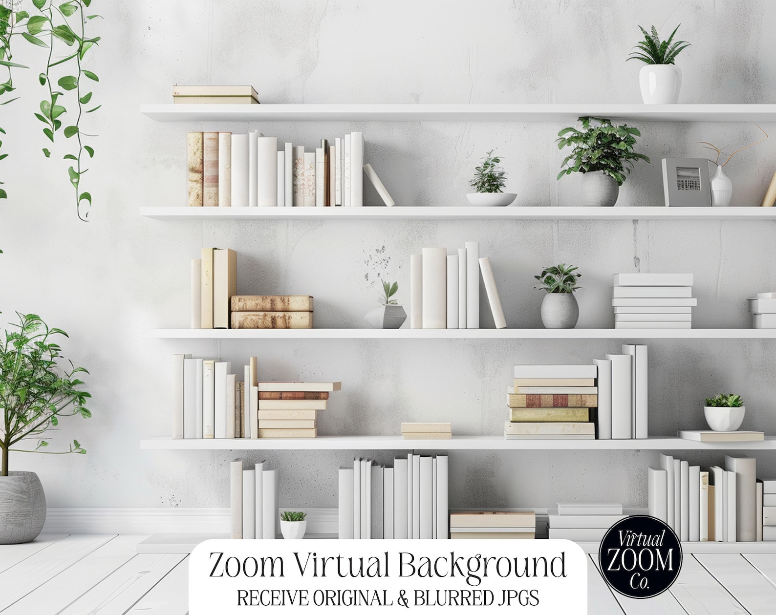 Zoom Background White Bookshelf With Plants Bookshelf for Zoom Meeting ...