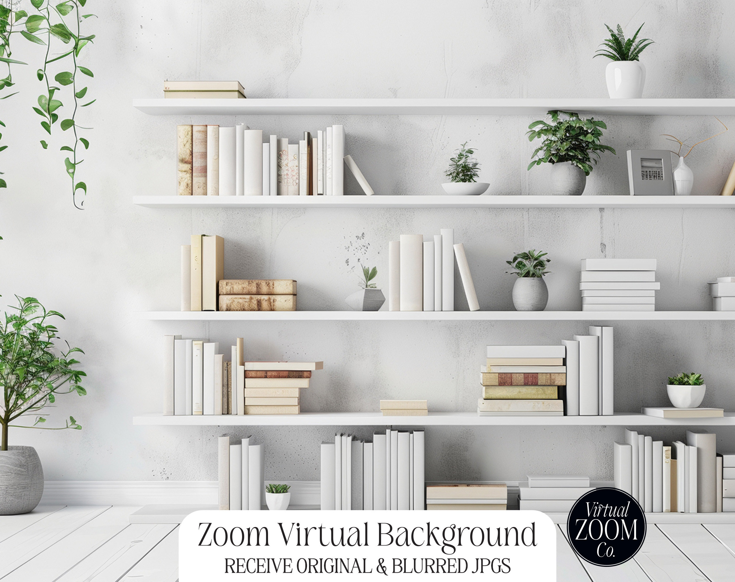 Zoom Background White Bookshelf With Plants Bookshelf for Zoom Meeting ...