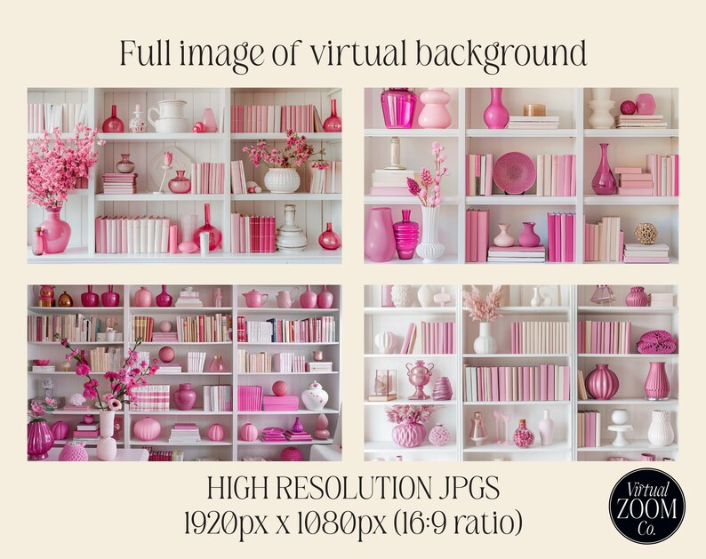 Zoom Background Bookshelf Pink Virtual Background Hot Pink Bookshelf ...