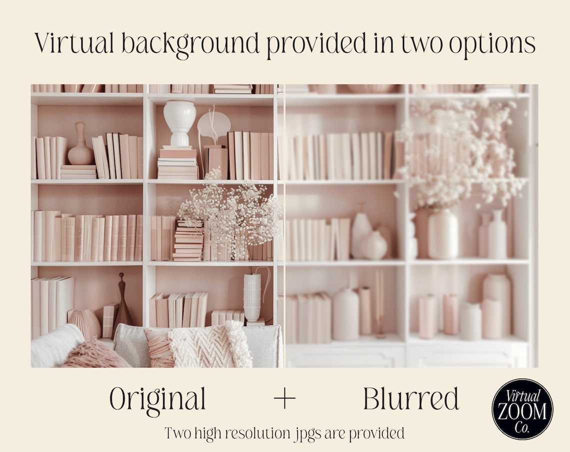 Zoom Background Bookshelf With Pale Pink Virtual Background Bookshelf ...
