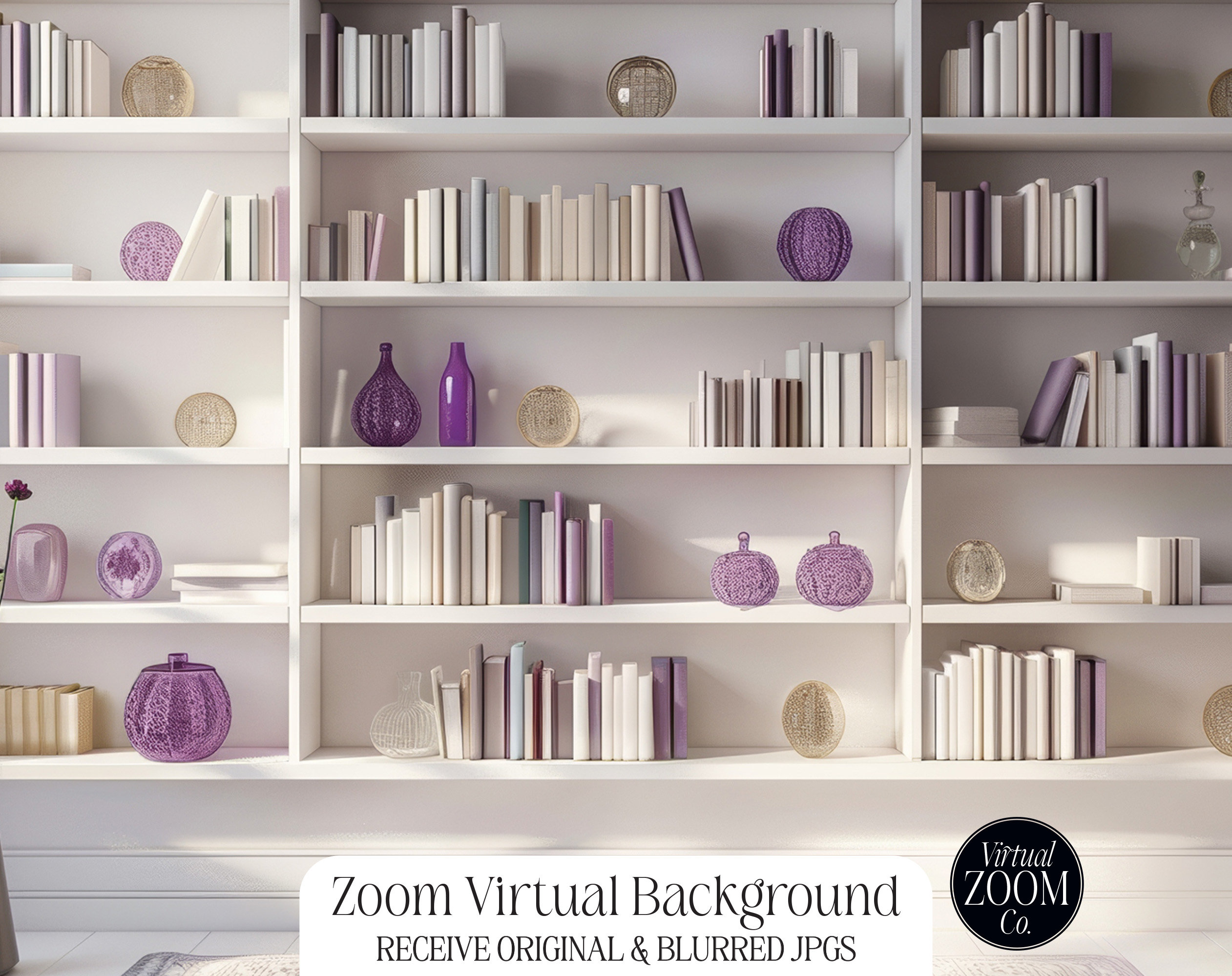 Zoom Background Purple Bookshelf Virtual Background Bookshelf for Zoom ...