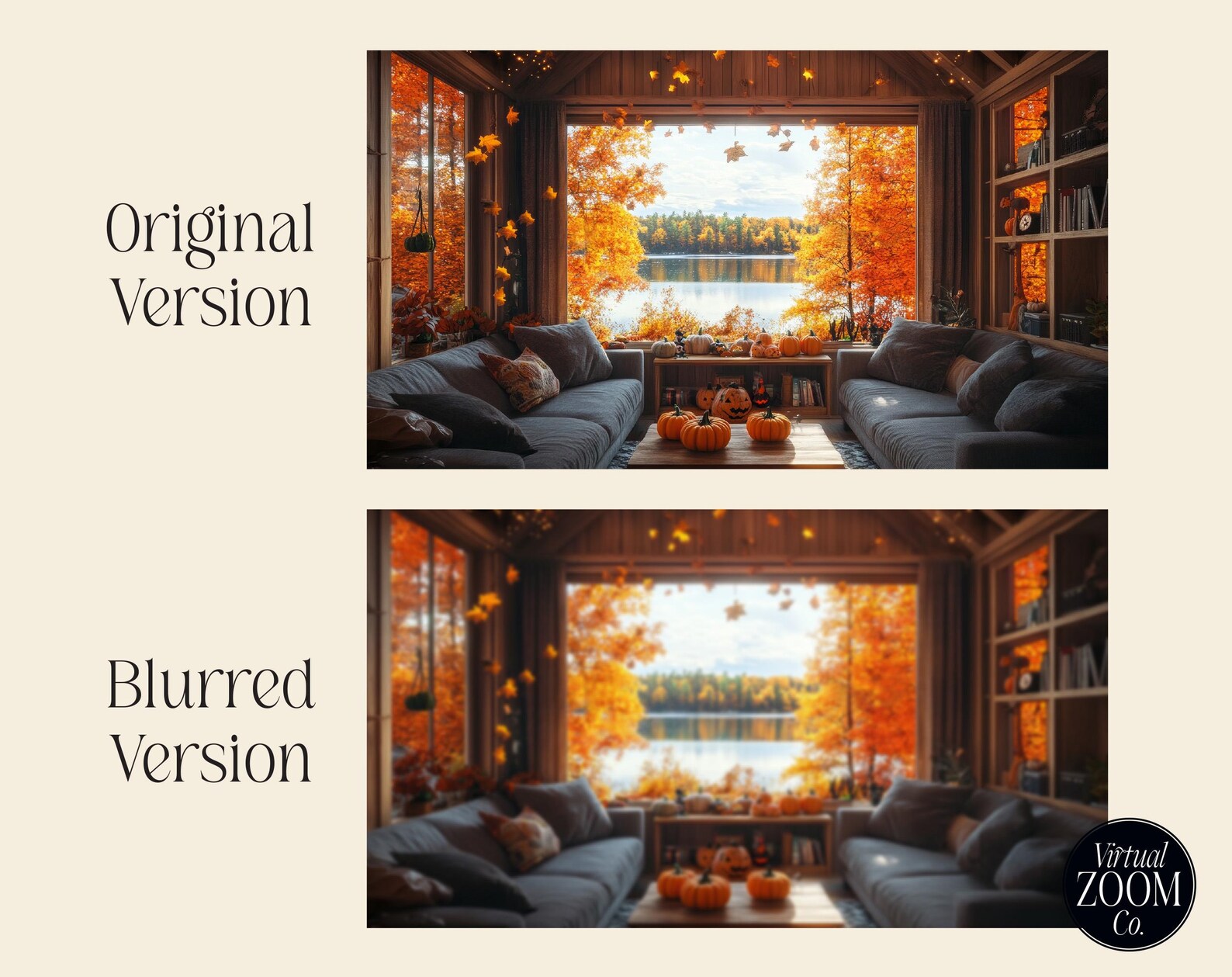 Zoom Background Cabin With Pumpkins Virtual Background Fall Trees Zoom ...