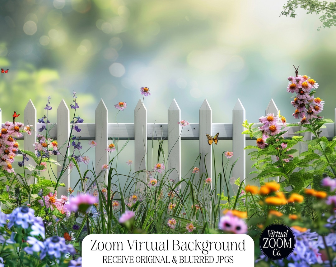 Zoom Background, Spring Cottage Garden Zoom, Zoom Photo, Picket Fence ...