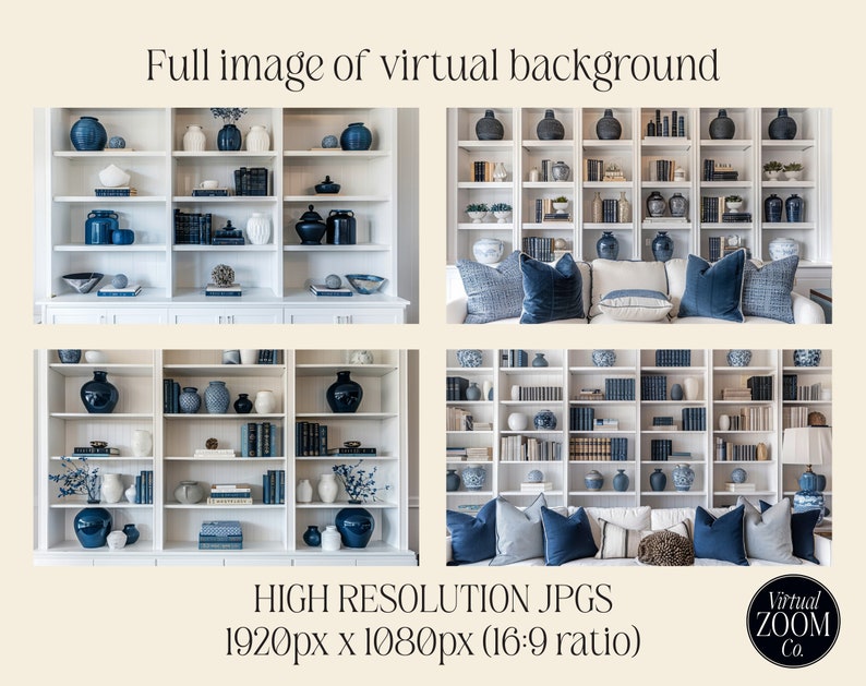 Zoom Background Bookshelf Navy Virtual Background Navy Blue Bookshelf ...
