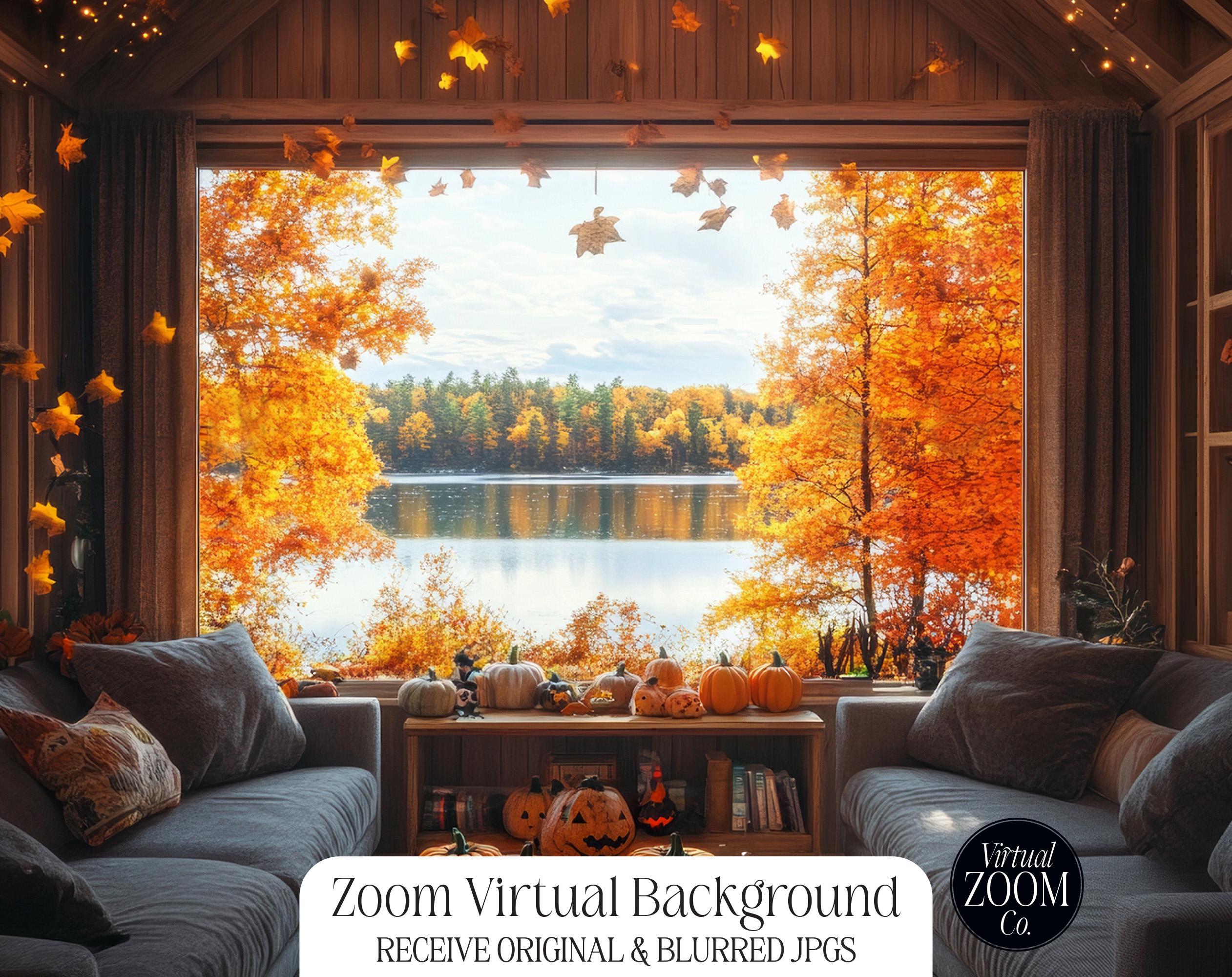 Zoom Background Cabin With Pumpkins Virtual Background Fall Trees Zoom ...