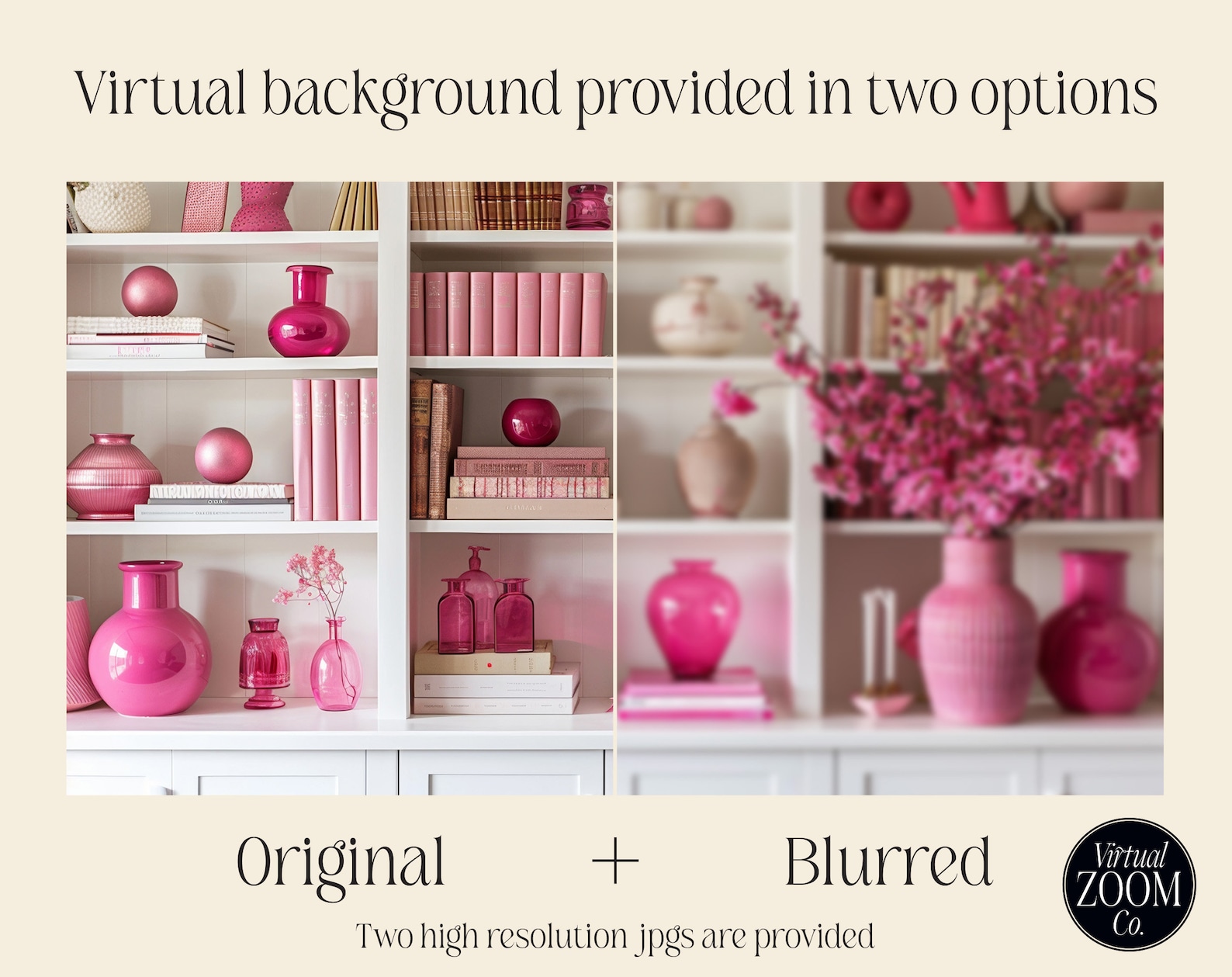 Zoom Background Bookshelf Pink Virtual Background Hot Pink Bookshelf ...