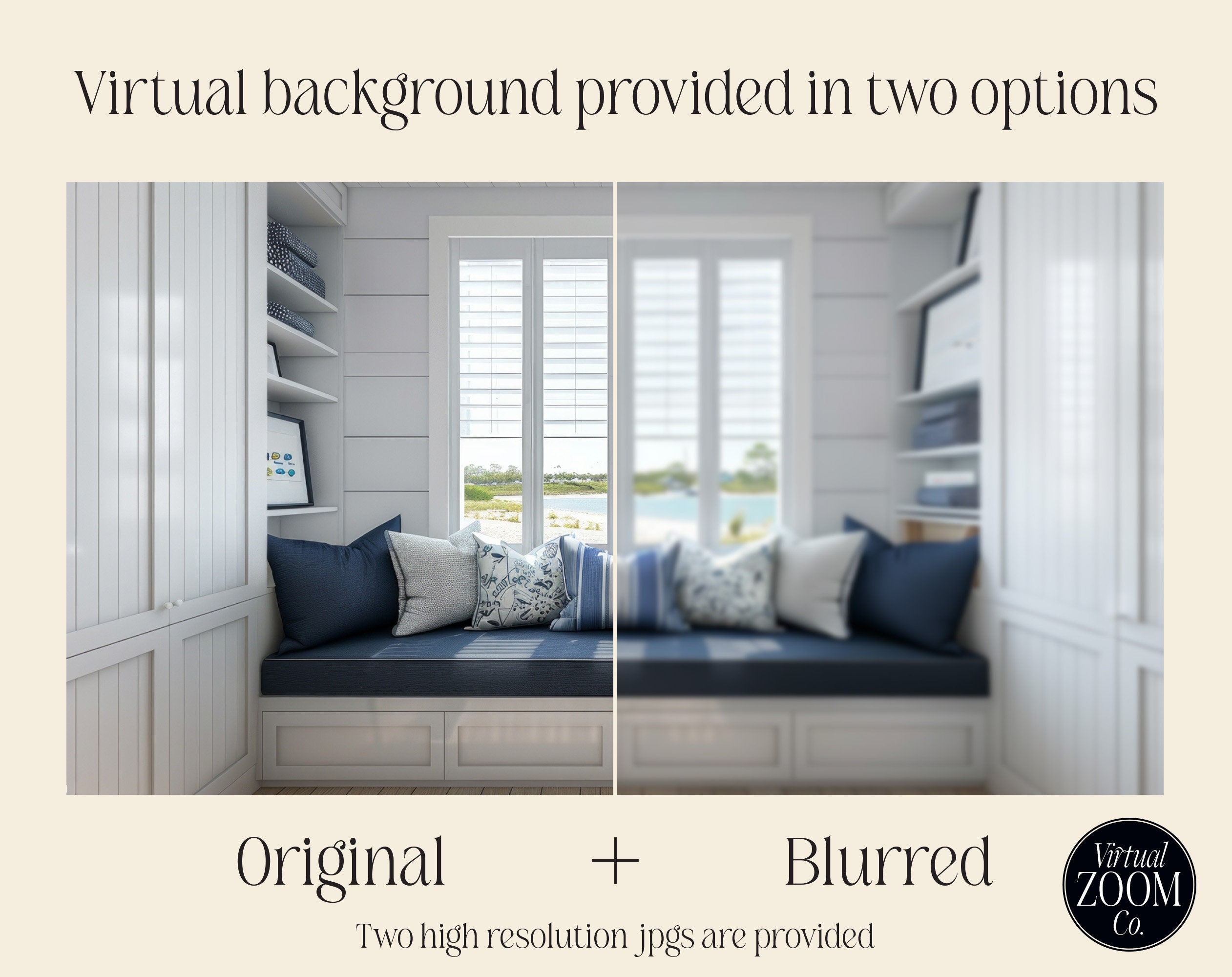 Zoom Background Coastal Hamptons Beach Zoom Window Seat Navy Summer ...