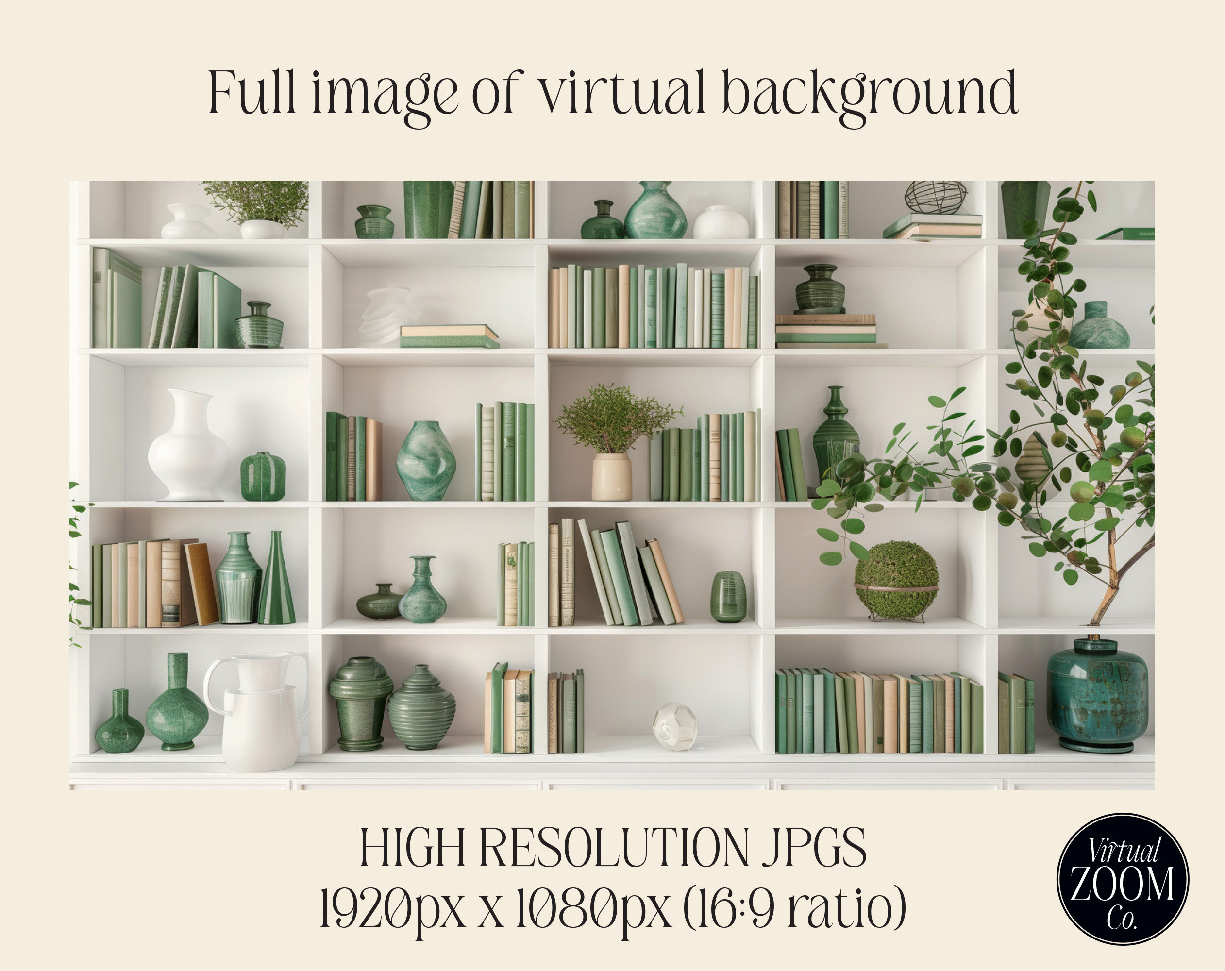 Zoom Background Green Bookshelf Virtual Background Bookshelf for Zoom ...