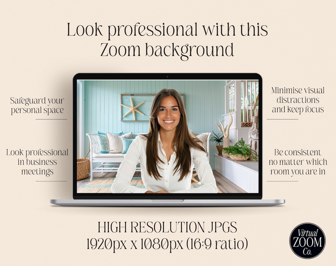 Zoom Background, Coastal Beach Boho Home, Beach House Zoom Background ...