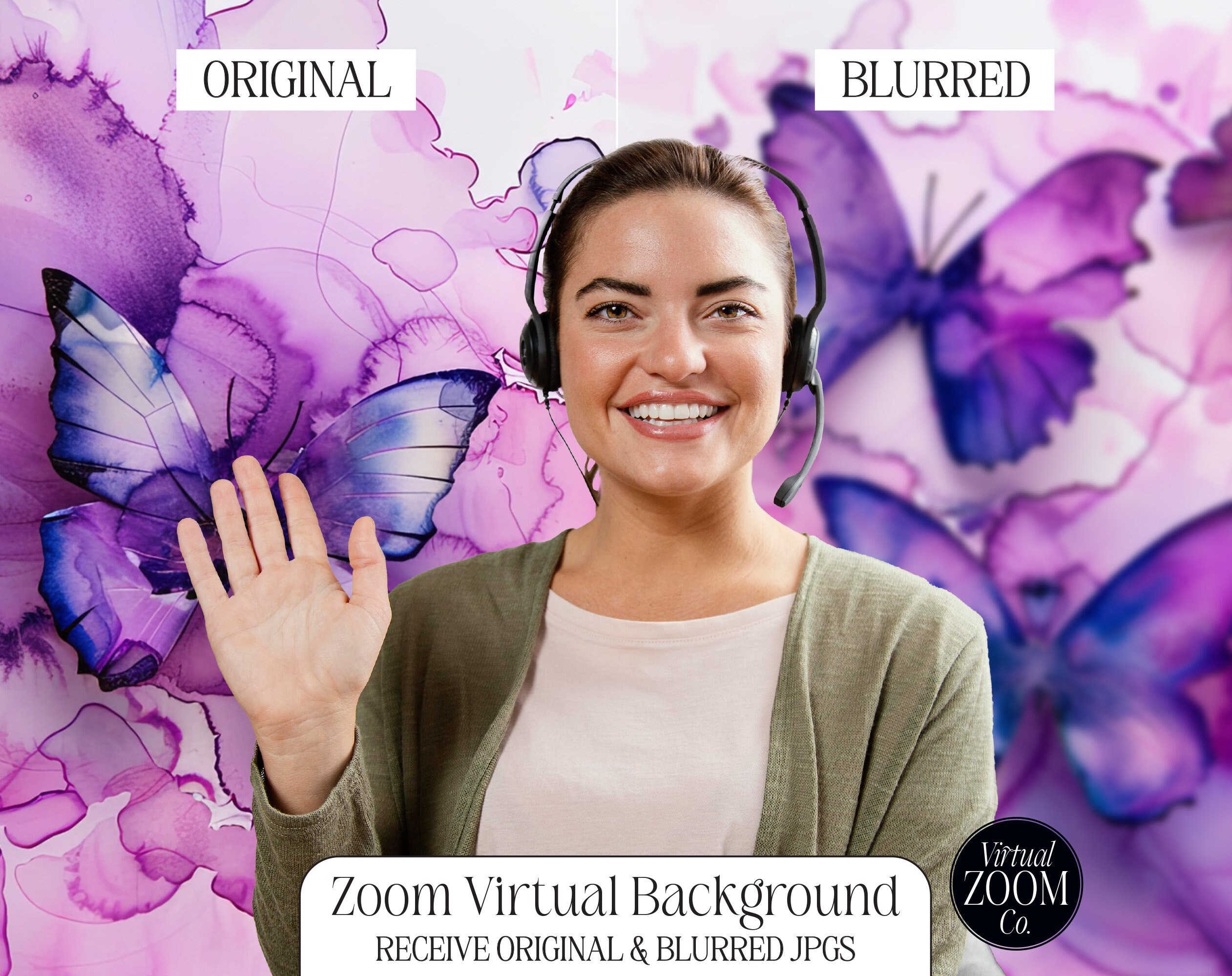 Zoom Background, Watercolor Pink Alcohol Ink Butterflies, Virtual ...