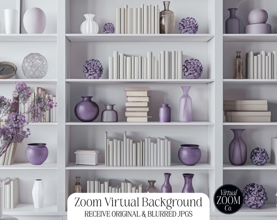 Zoom Background Purple Bookshelf Virtual Background Bookshelf for Zoom ...