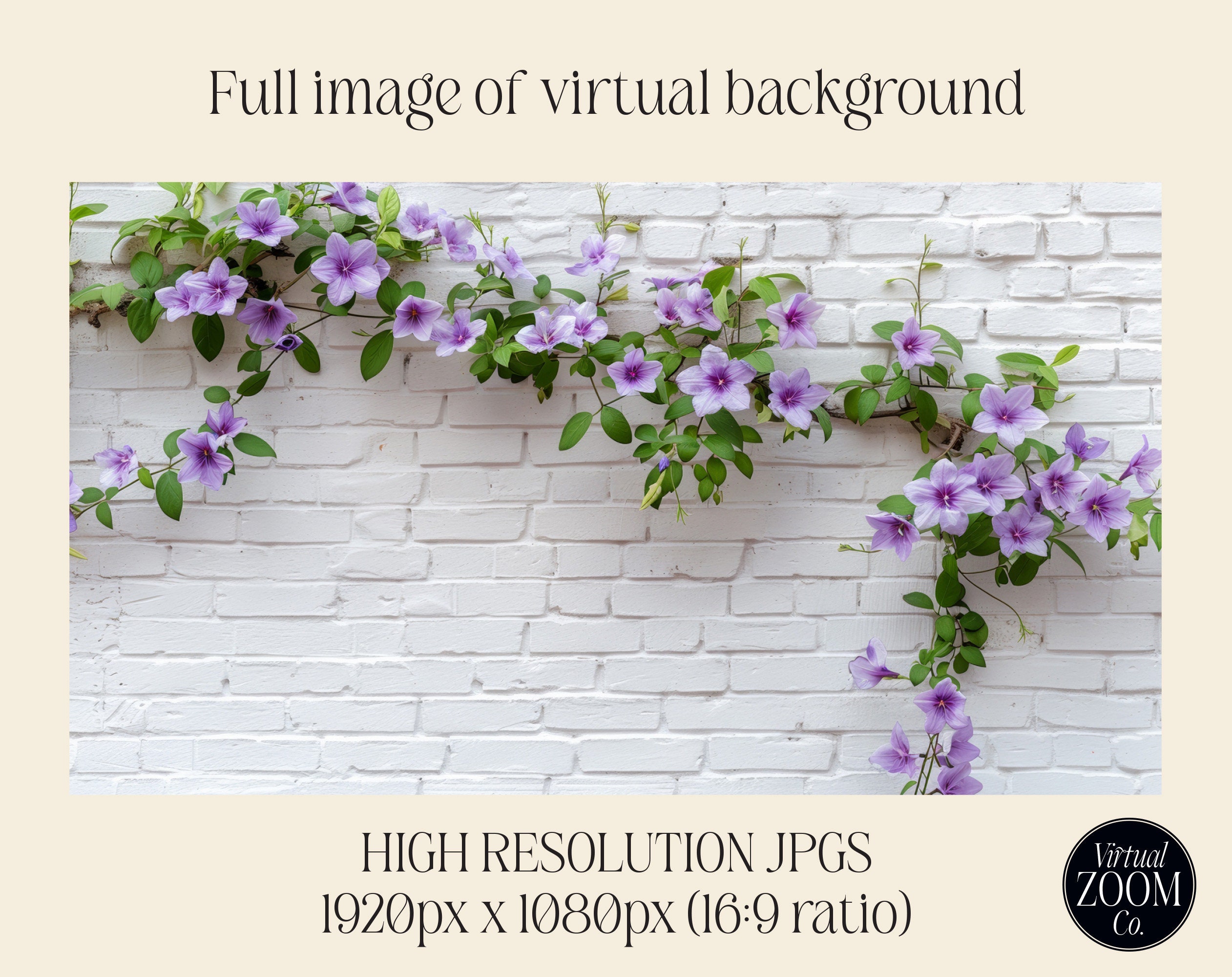 Zoom Background White Brick Wall With Purple Flowers Zoom Background ...