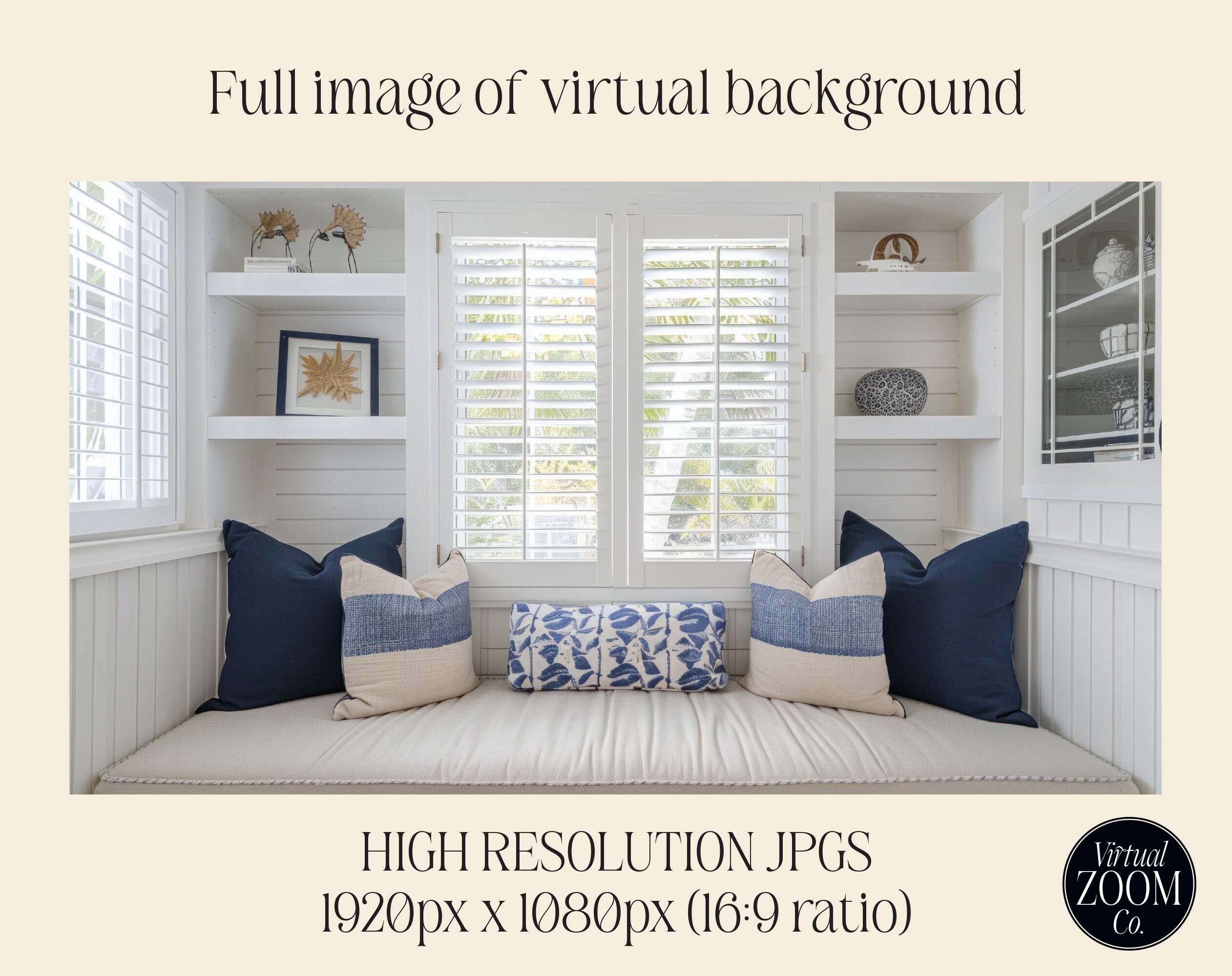 Zoom Background Coastal Hamptons Beach Zoom Window Seat Navy Summer ...