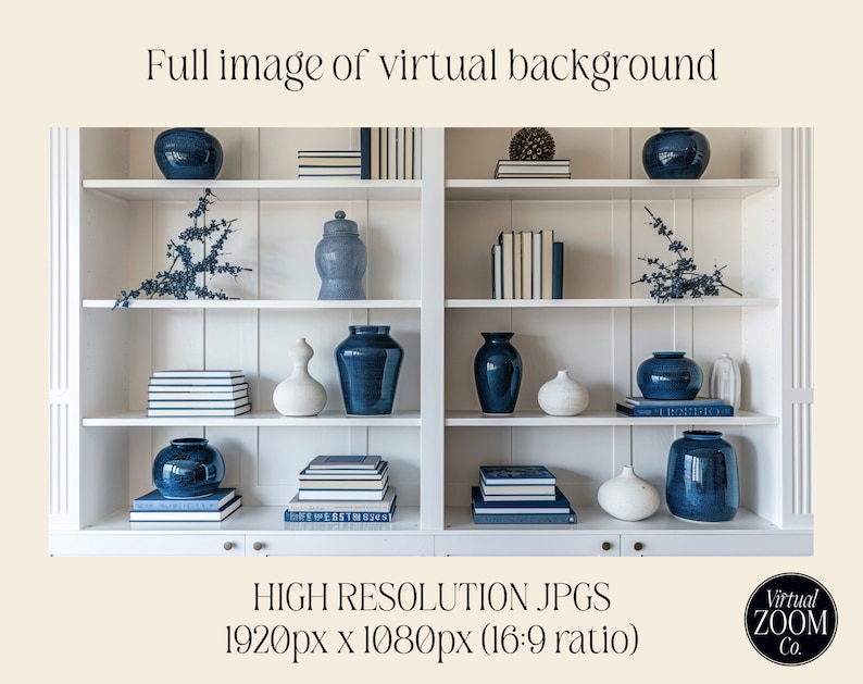 Zoom Background Navy Blue Bookshelf Blue Hamptons Bookshelf ...