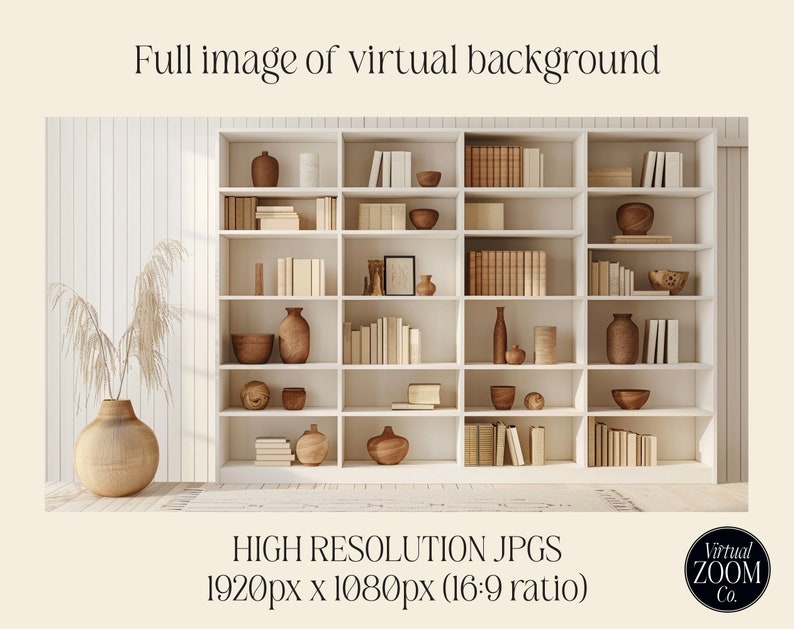 Zoom Background, Virtual Background Bookshelf for Zoom Meeting, Neutral ...