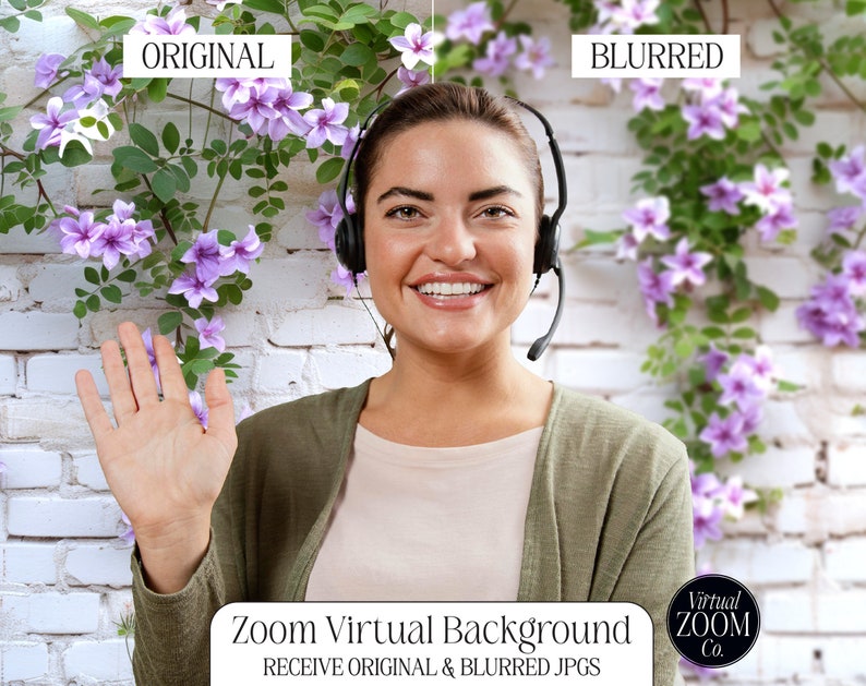 Zoom Background White Brick Wall With Purple Flowers Virtual Background ...