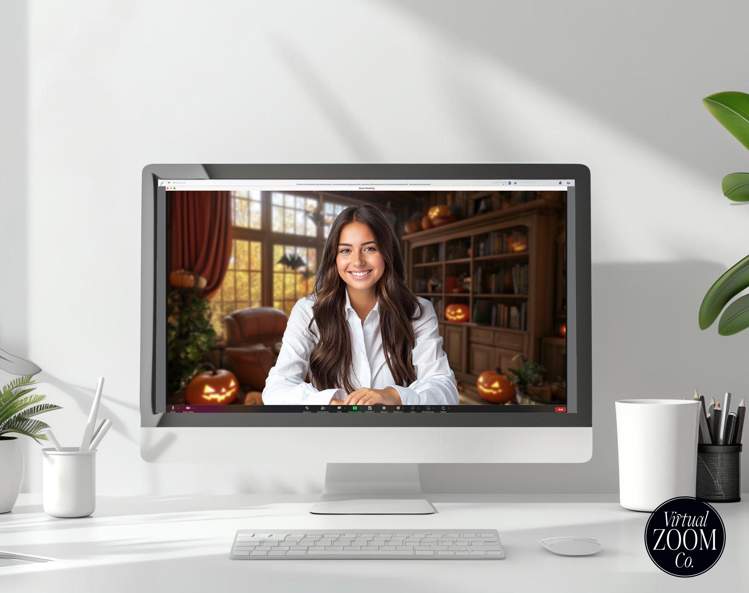 Zoom Background Cabin With Pumpkins Virtual Background Fall Trees Zoom ...