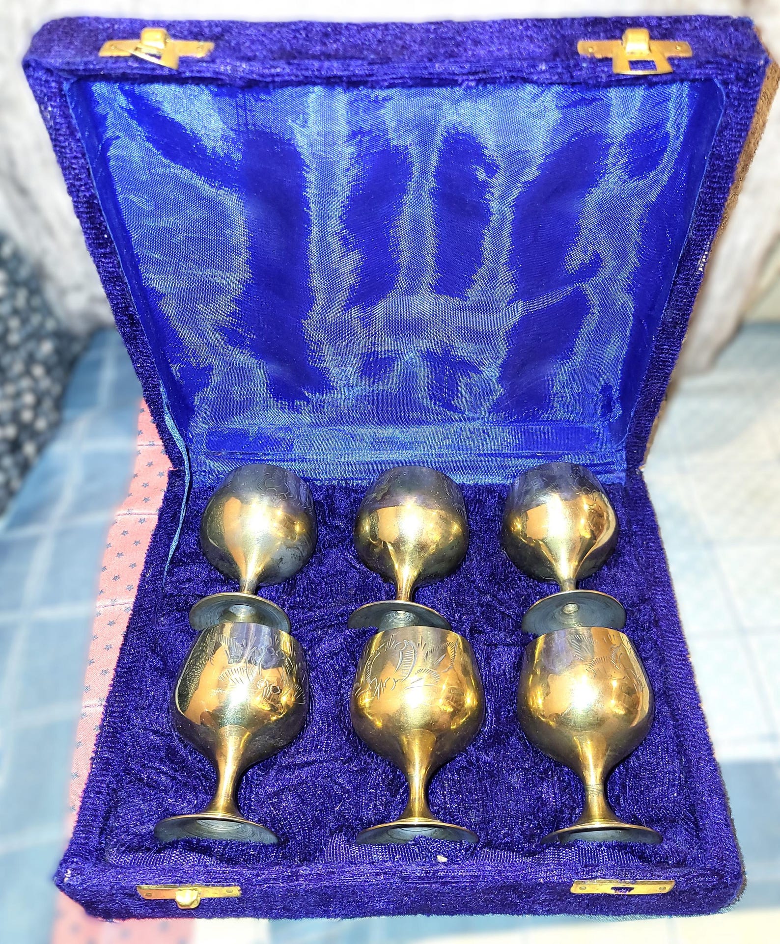 Vintage Victorian Era Brass Goblets S in Velvet Box - Etsy