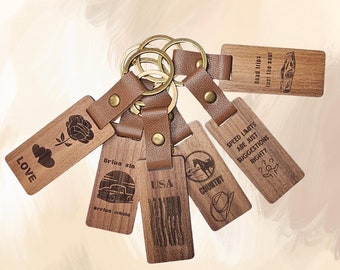 Laser Engraved Wooden Keychain With Leather Strap - Etsy
