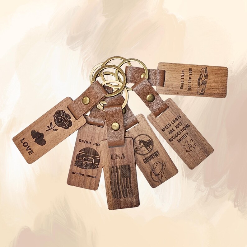 Personalized Wooden Keychain With Leather Strap - Custom Laser ...