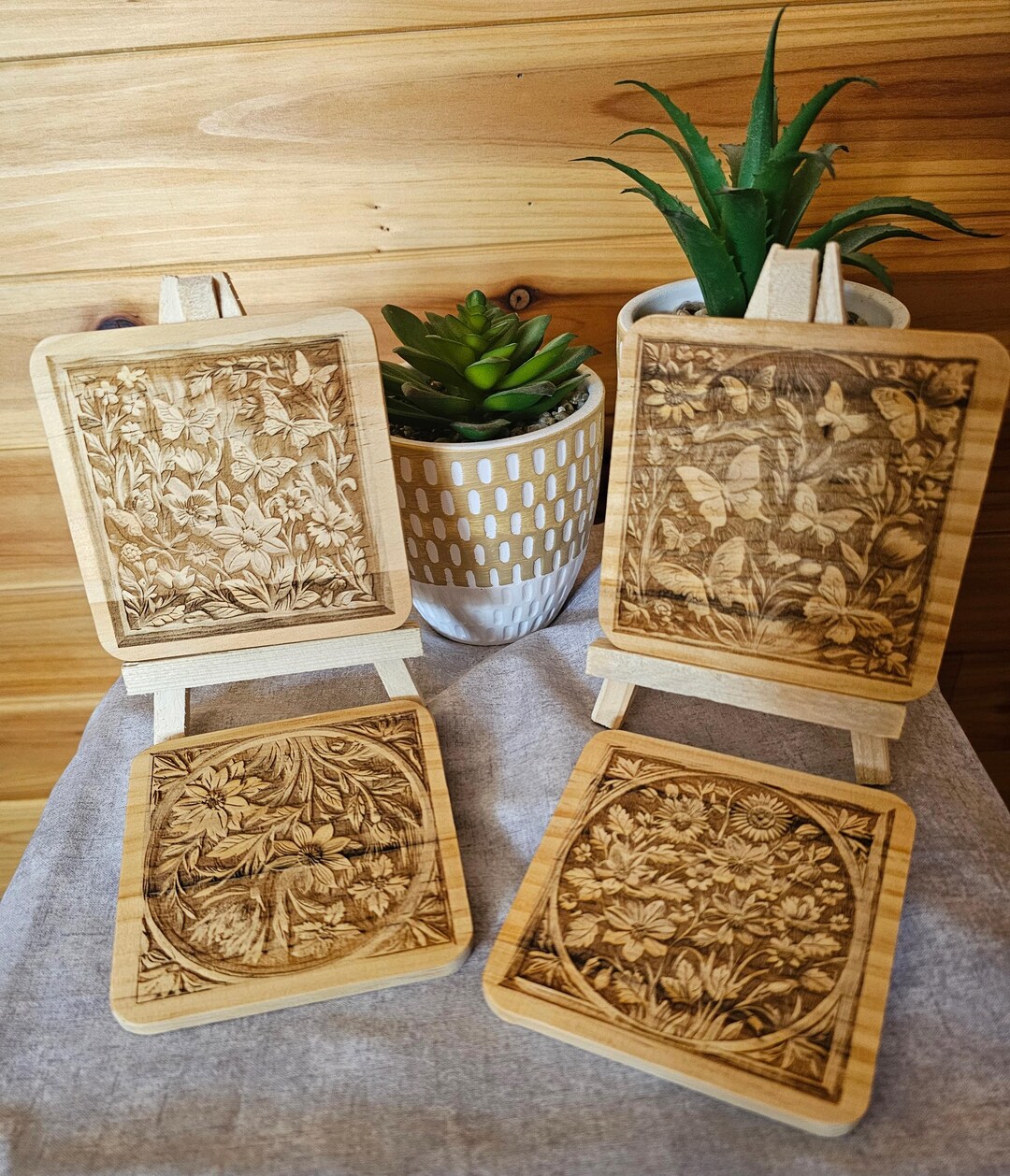 Wooden Coasters Laser Engraved Spring Flowers Mothers Day Spring Decor ...