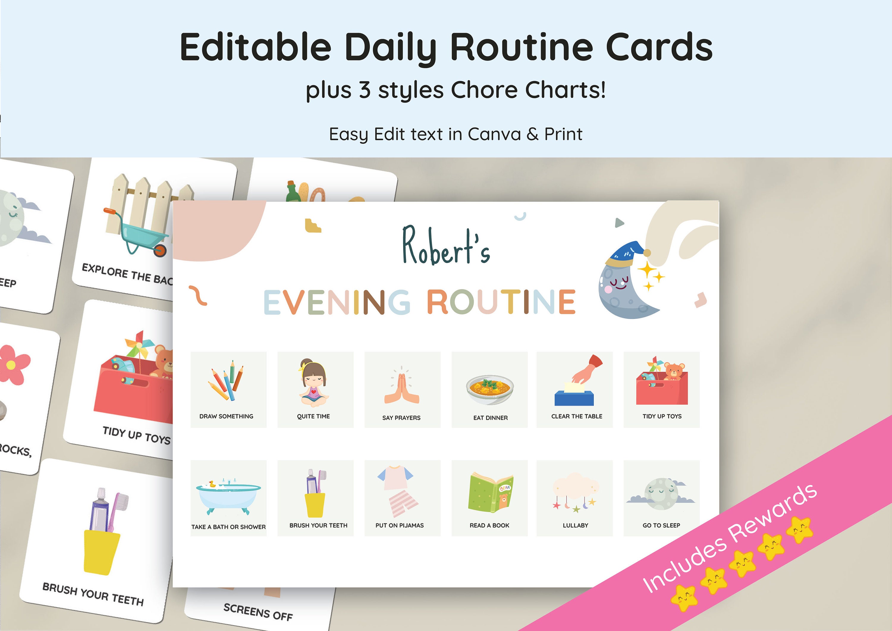 Printable Daily Routine Cards, Toddler Routine Chart, Daily Rhythm ...