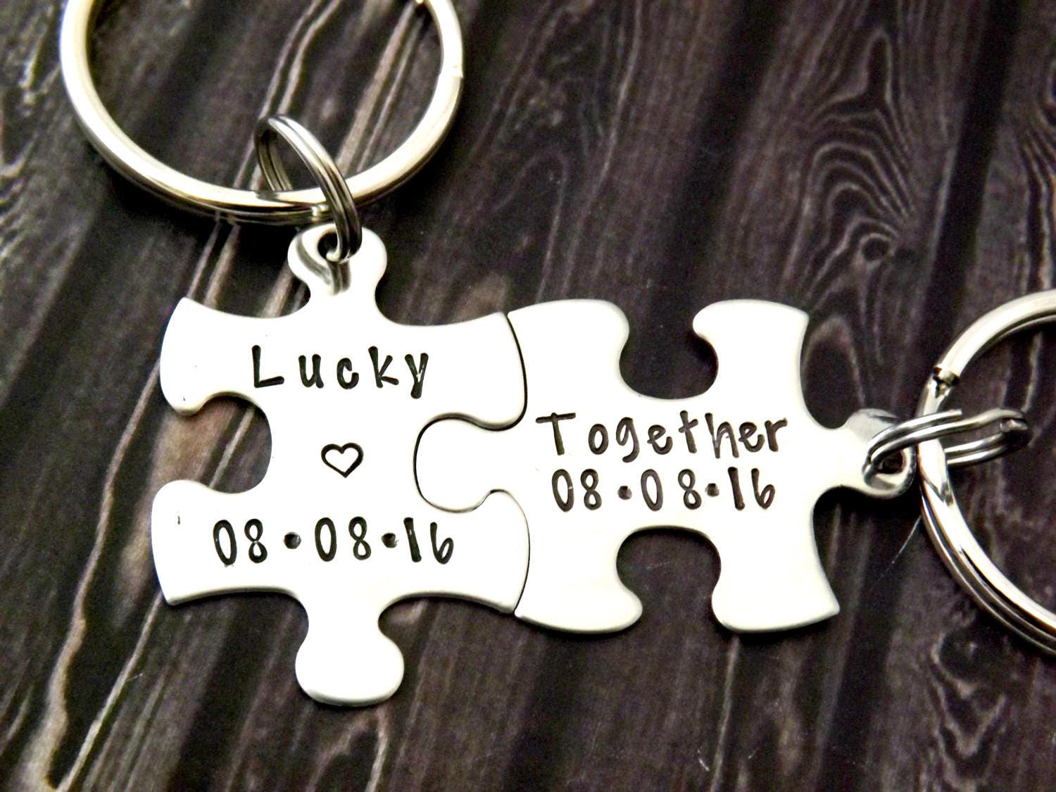 Personalized keychain set Couples Keychains puzzle | Etsy