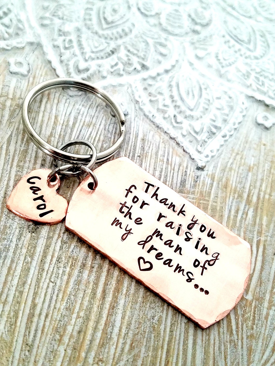 Personalized keychain-thank you for raising the man of my | Etsy