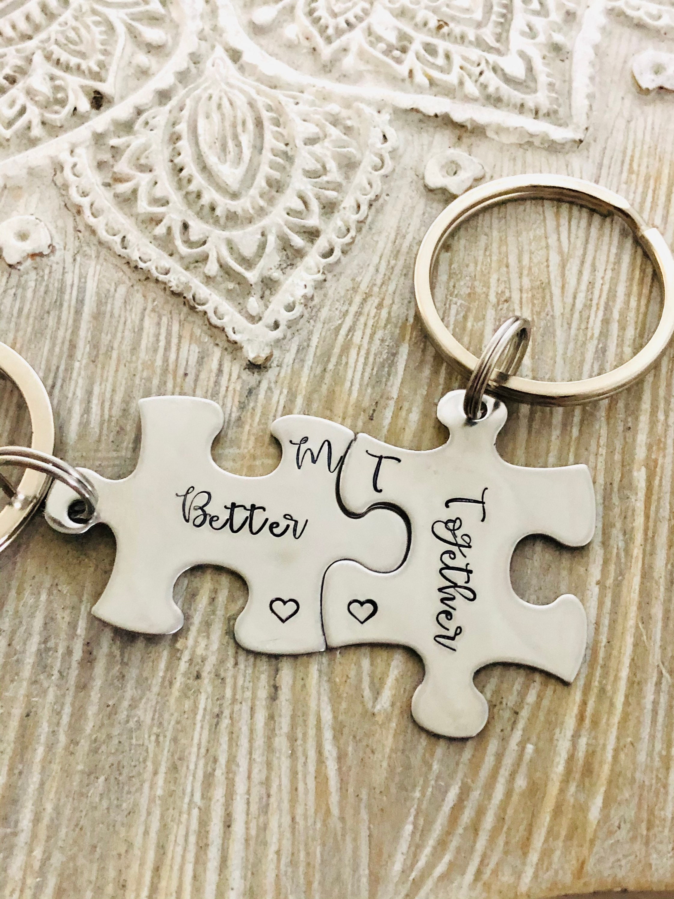 Couples Keychains Better Together puzzle keychains wedding | Etsy