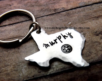 Texas-keychain-ornament-handstamped-personalized-born and - Etsy