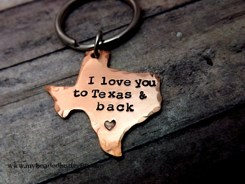 Texas-keychain-ornament-handstamped-personalized-i Love You to - Etsy