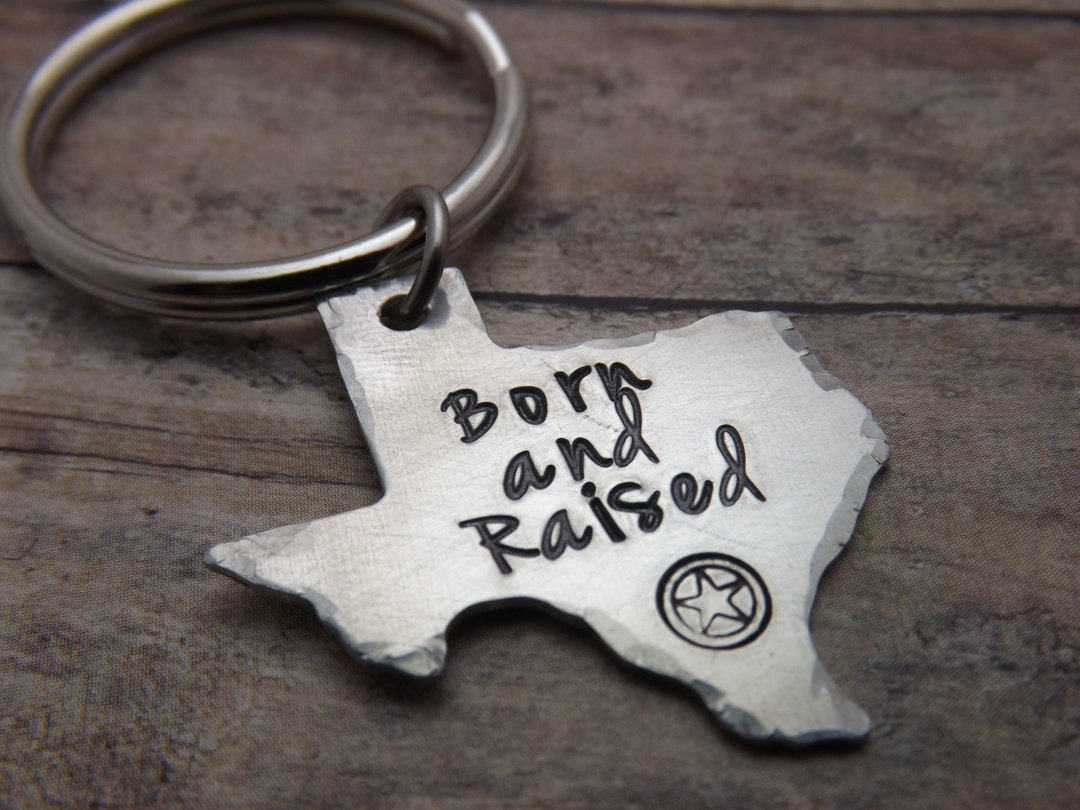 Texas-keychain-ornament-handstamped-personalized-born and Raised- Texas ...
