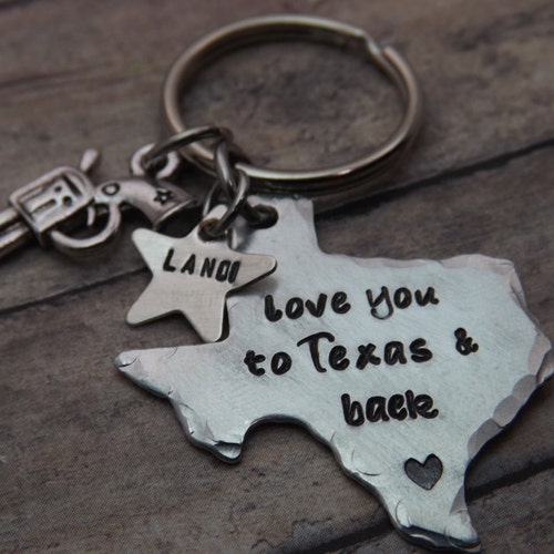 Texas-keychain-ornament-handstamped-personalized-you May All - Etsy