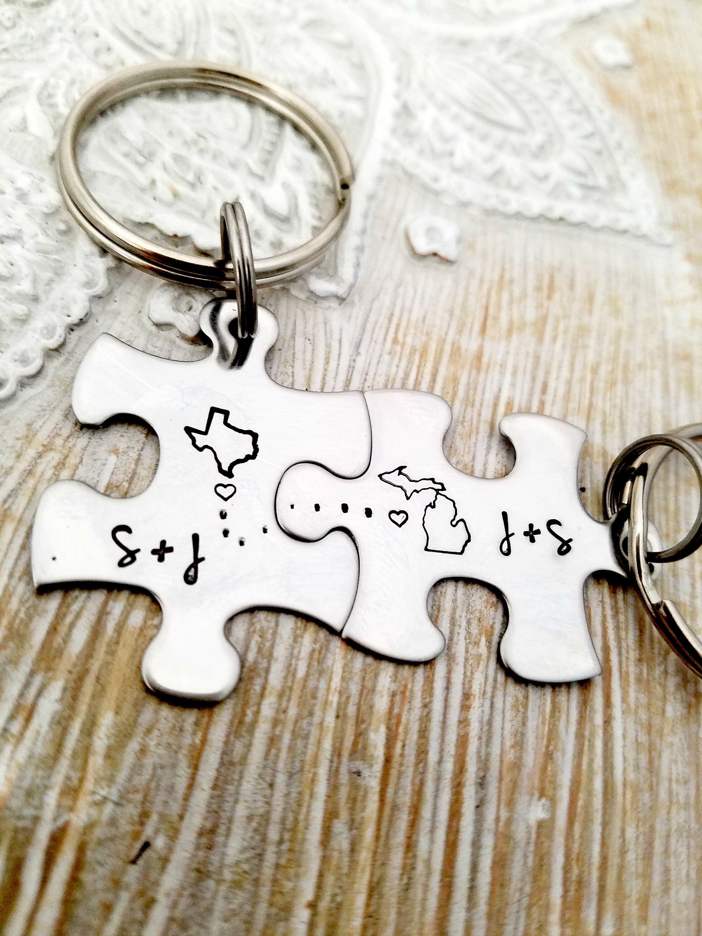 Personalized state keychain set personalized puzzle piece | Etsy