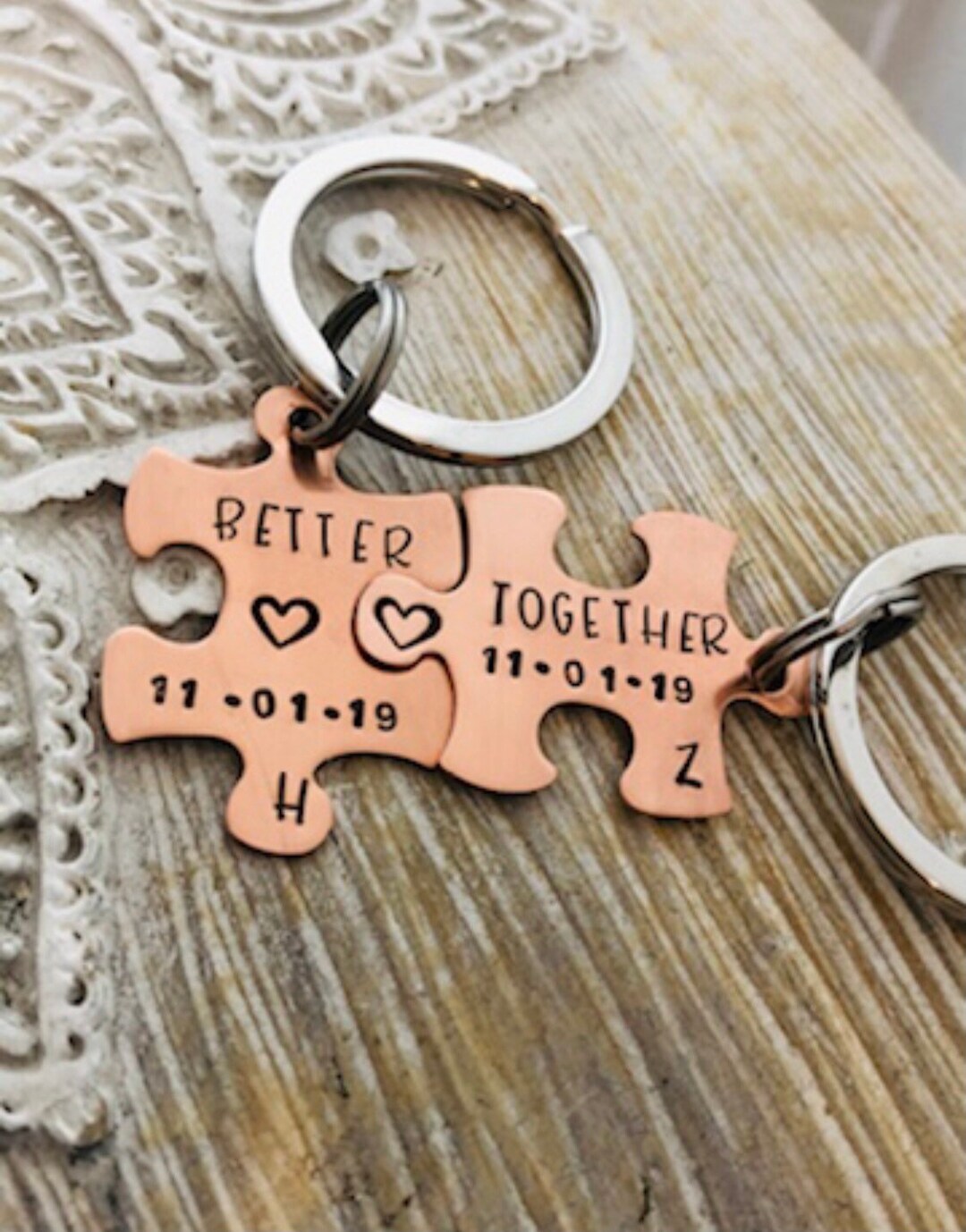 Couples Keychains, Better Together, puzzle keychains, wedding gift ...