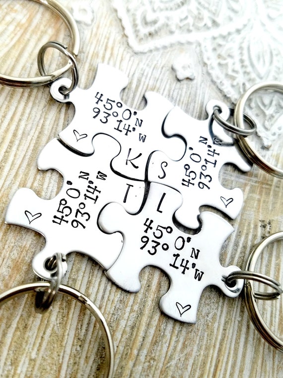 Puzzle Keychain Set-latitude Longitude Keychain Set Best | Etsy