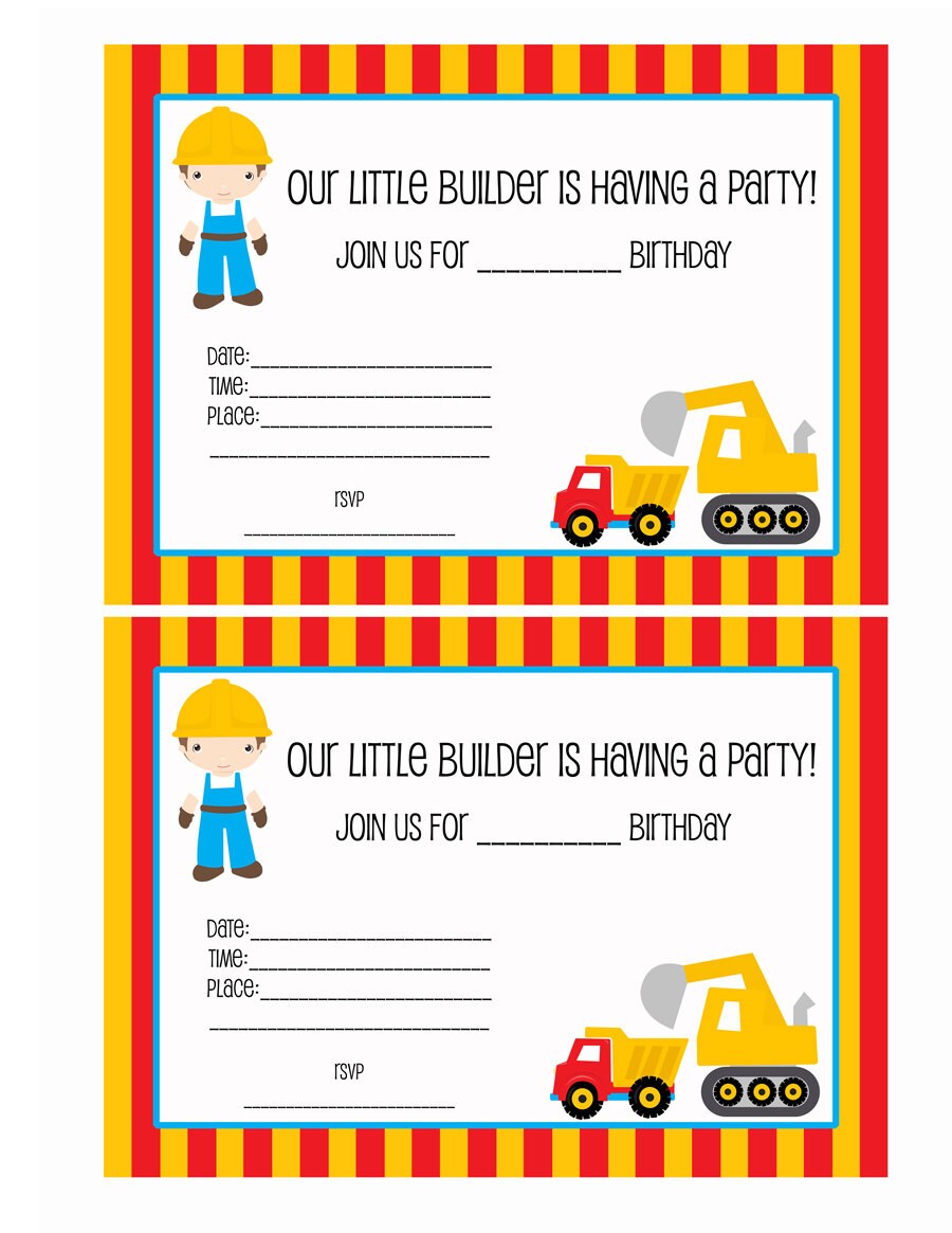 Fill In Birthday Party Invitations Printable Construction | Etsy