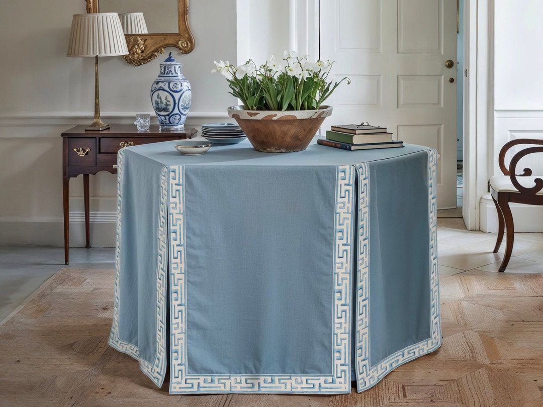 Polygon Pleated Tableskirt With Decorative Trim,soft Blue Table Skirt ...