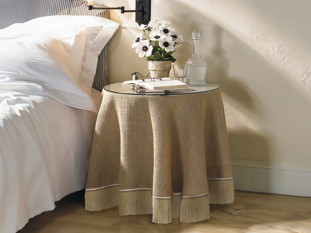 Custom Round Table Skirt,pleated Ruffled Beige Table Skirt With Tassel ...