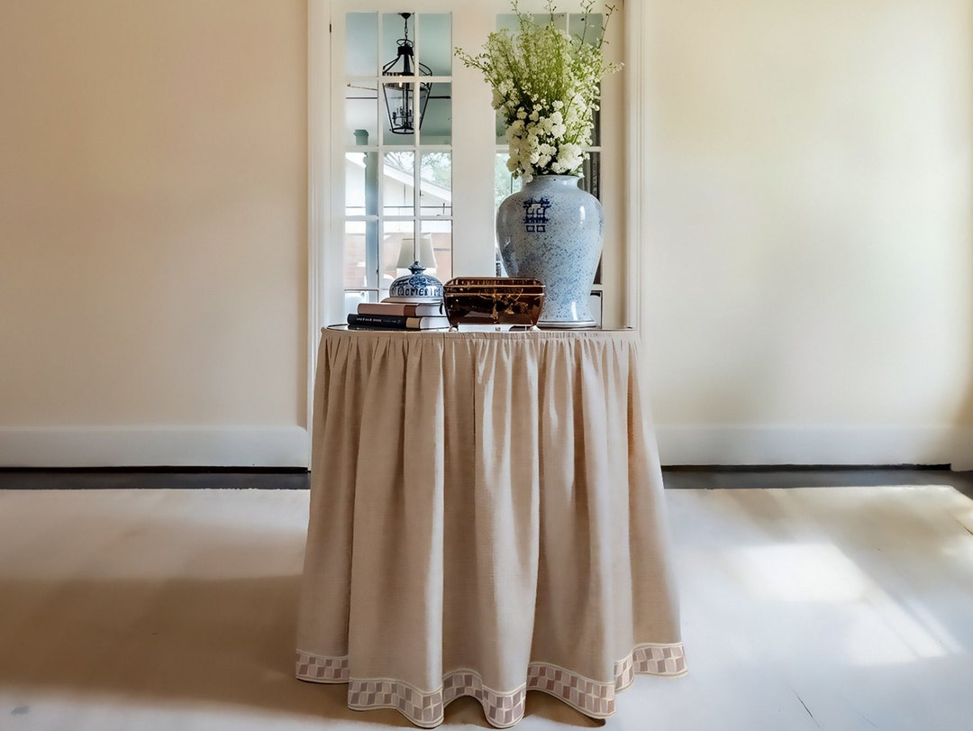 Custom Round Table Skirt,pleated Cotton Linen Table Skirt With ...