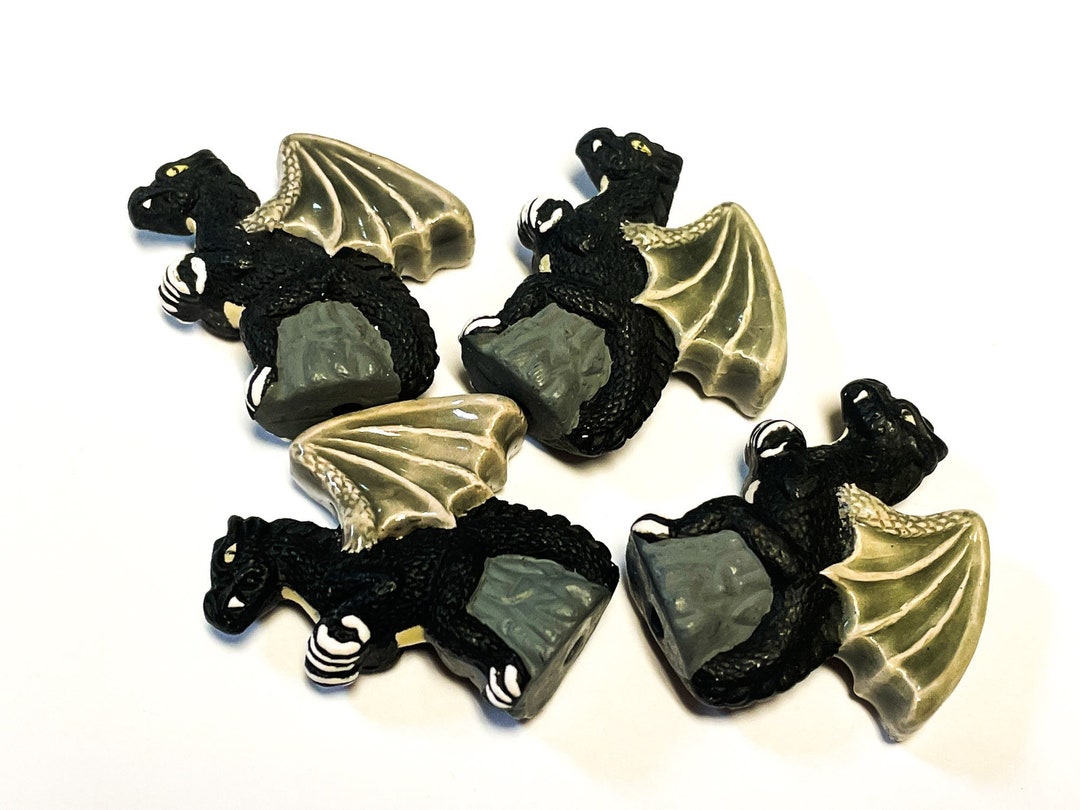 Large Black Single-winged Dragon Beads - AB205 - Etsy