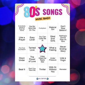 80s Songs Music Bingo, 80s Music Bingo Cards, Music Bingo Game, Musical ...