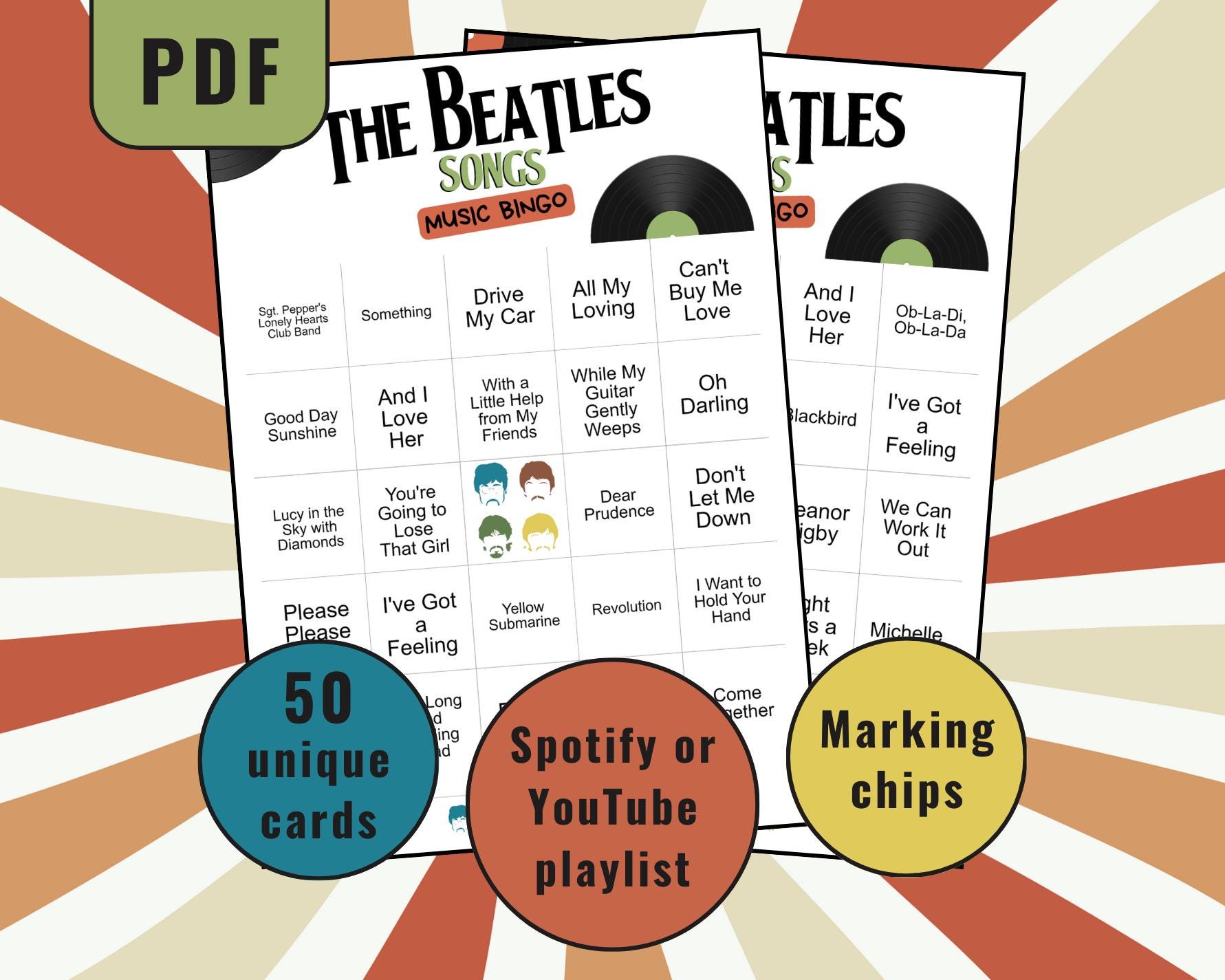 Beatles Songs Bingo Game, the Beatles Music Bingo Cards, Music Bingo ...