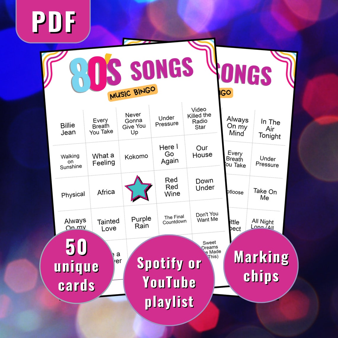 80s Songs Music Bingo, 80s Music Bingo Cards, Music Bingo Game, Musical ...