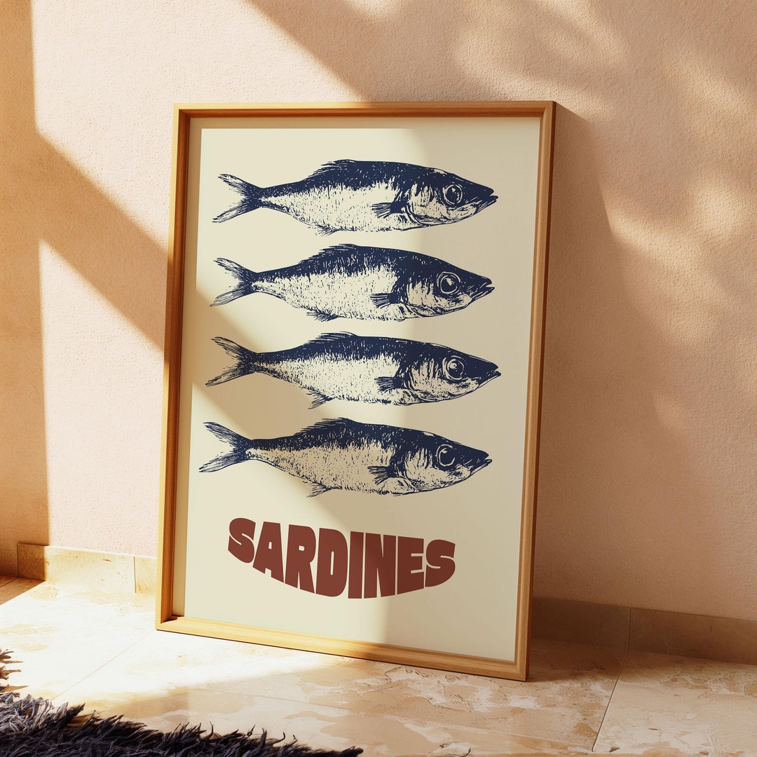 Sardines Print, Sardine Poster, Retro Sardines Wall Art, Fish Wall Art ...