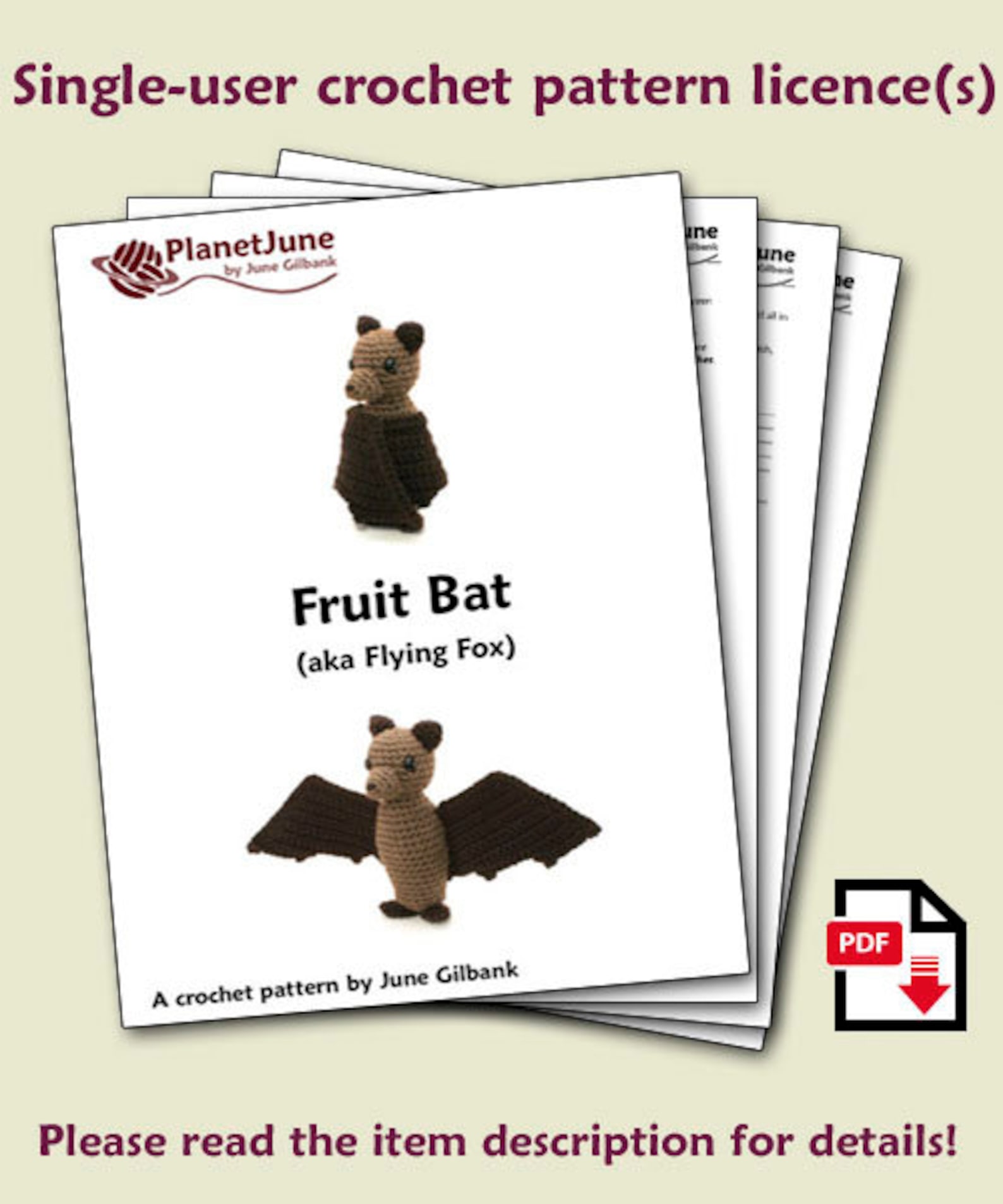 Fruit Bat (flying Fox) Amigurumi CROCHET PATTERN Digital PDF File ...
