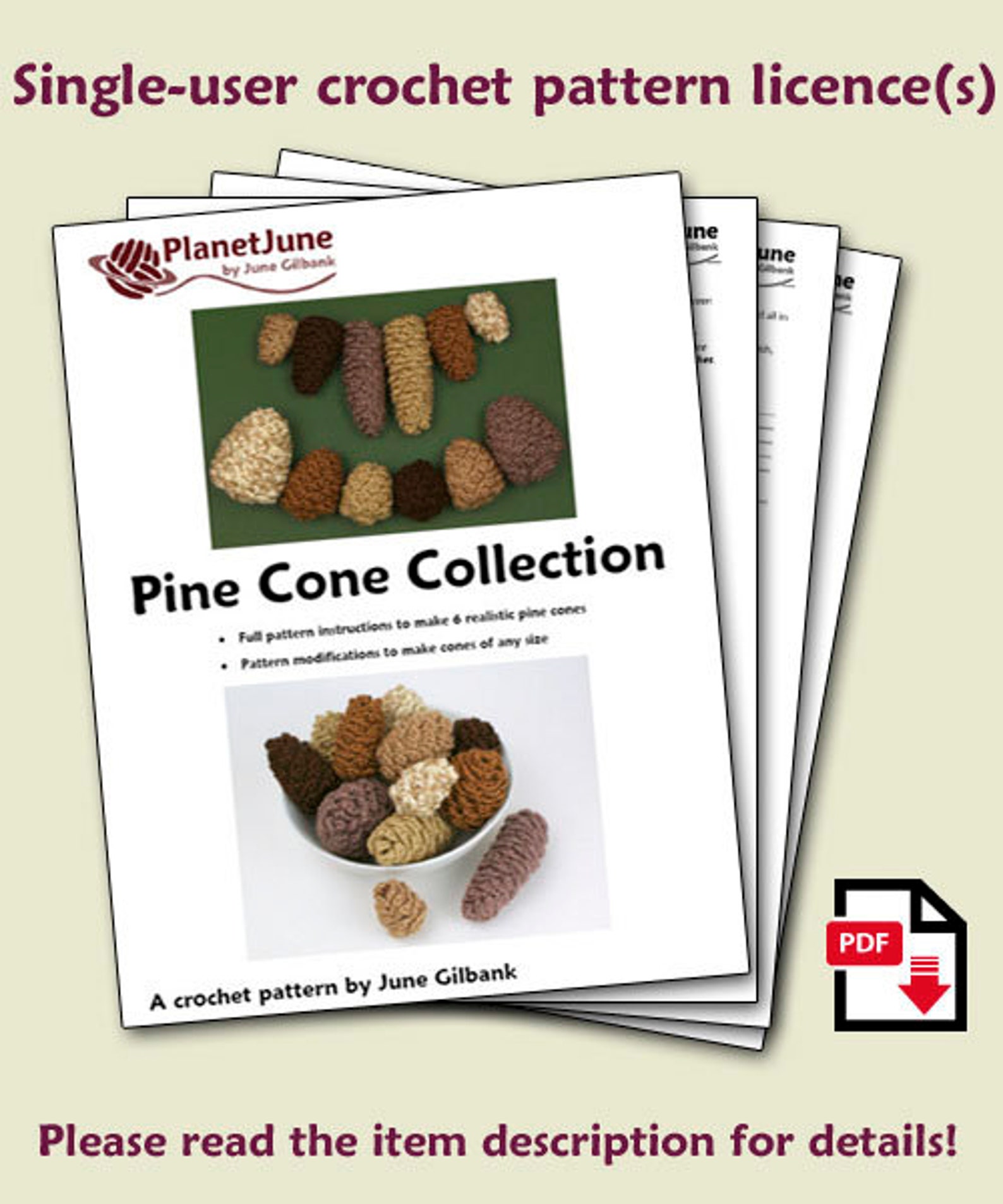 Pine Cone Collection CROCHET PATTERNS Digital PDF File Download, 6 ...